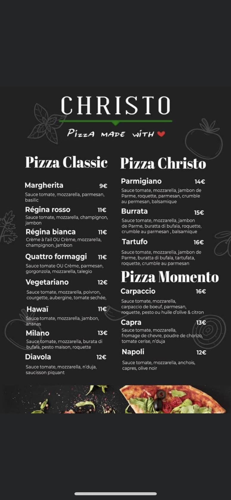 Menu at Christo Pizza, Perwez, Chau. de Charleroi 45