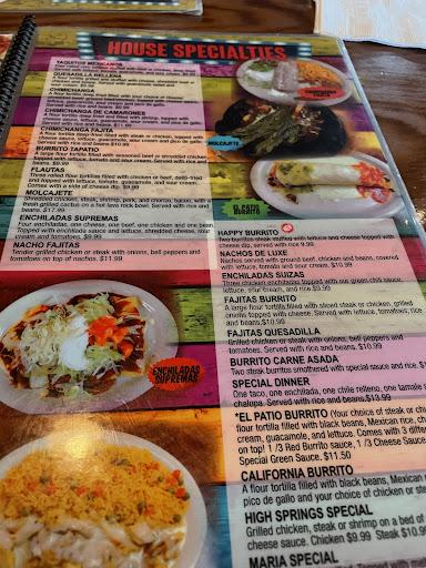 Menu at El Patio restaurant, Alachua