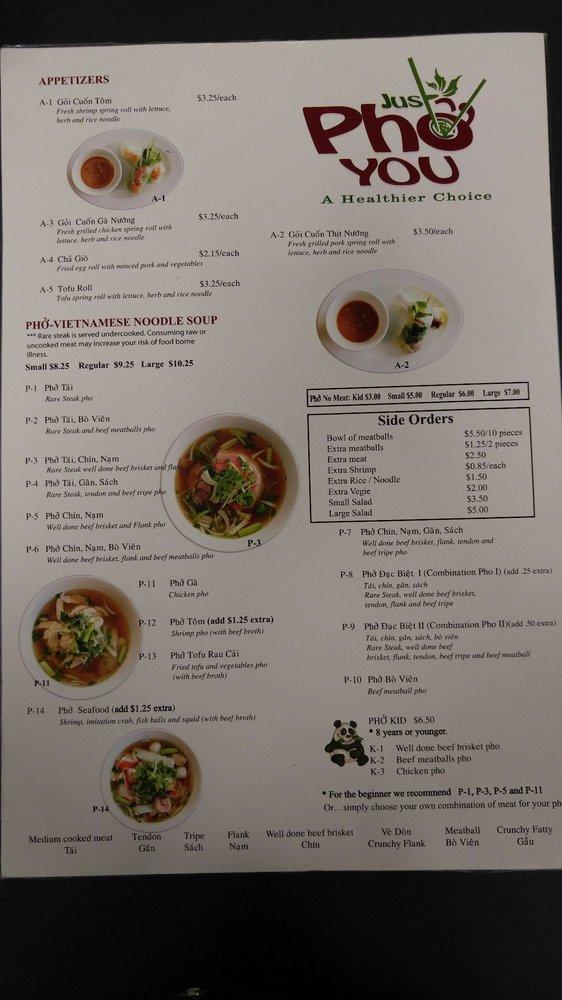 Menu at Just Pho You restaurant, Kent