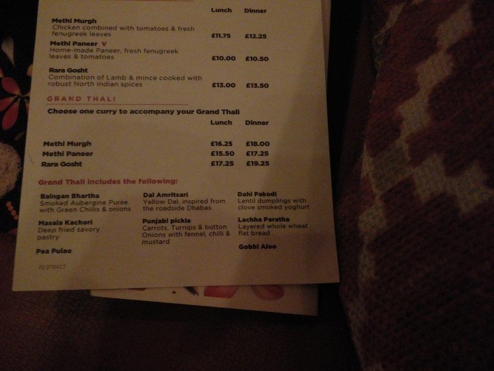 Menu at Masala Zone Covent Garden restaurant, London, 48 Floral St