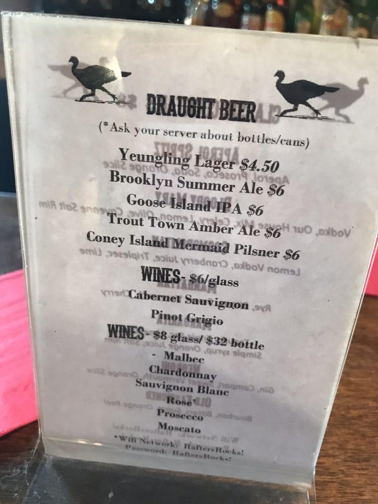 Menu at Rafter's Tavern pub & bar, Callicoon