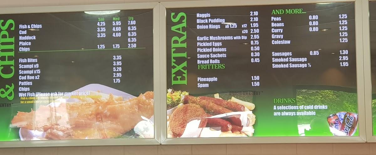 Menu at Southgate Fisheries fast food, Ripon