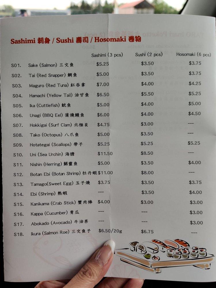Menu at Sushi Taro restaurant, Markham