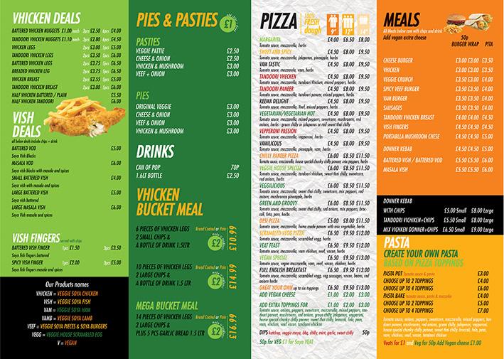 Menu at The Veggie Chippy restaurant, Birmingham