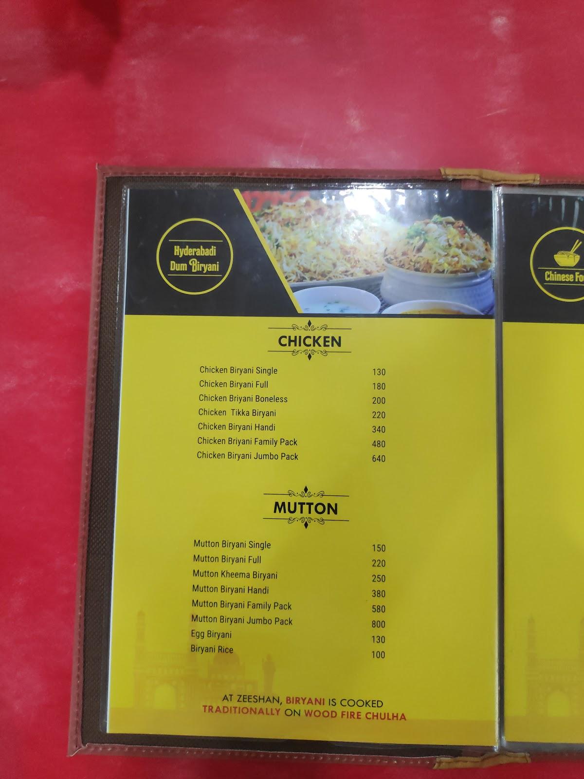 Menu at Zeeshan Restaurant - Apna Hyderabadi Food, Vikarabad