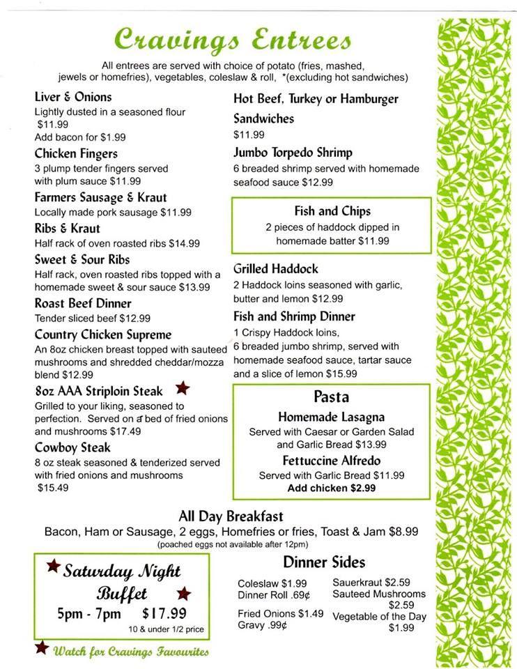 Menu at Cravings Family Restaurant, Hanover