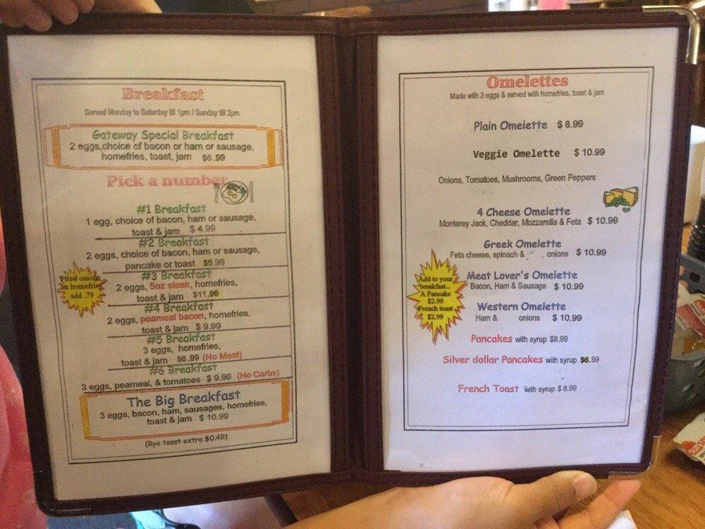 Menu at Gateway Family Restaurant, Tweed, 327 Victoria St N