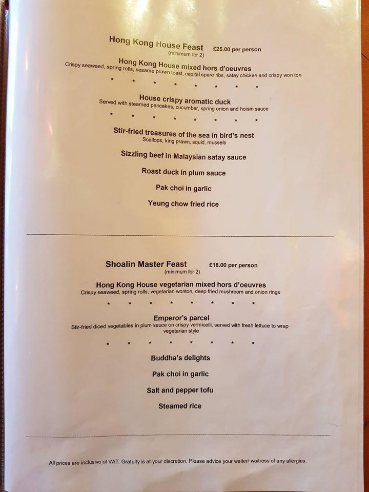 Menu at Hong Kong House restaurant, Hythe