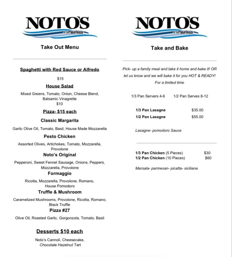 Menu at Noto's at the Bil-Mar pub & bar, Grand Haven