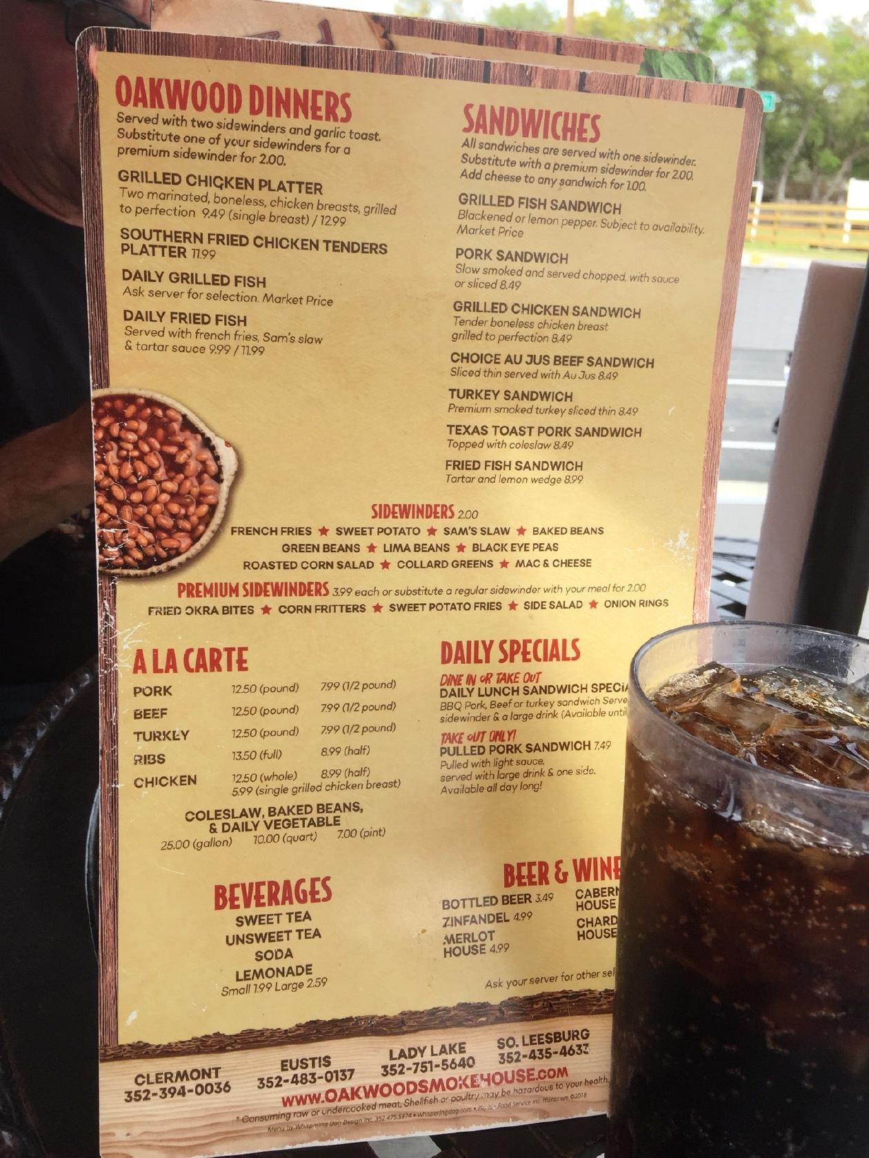 Menu at Oakwood Express Smokehouse & Grill BBQ, Wildwood