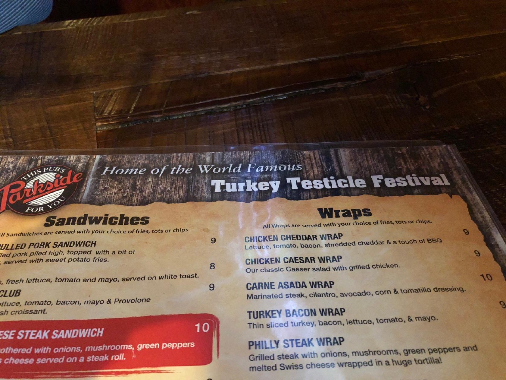 Menu at Parkside Pub, Huntley, E