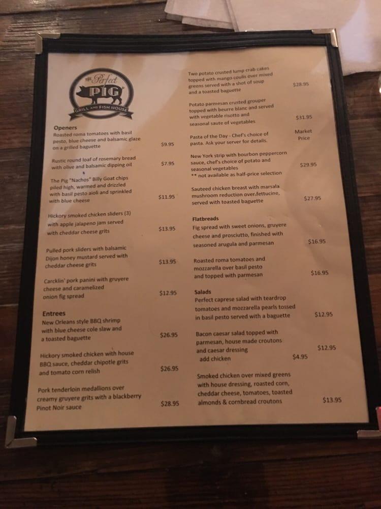 Menu at The Perfect Pig restaurant, Seagrove Beach, E County Hwy 30A