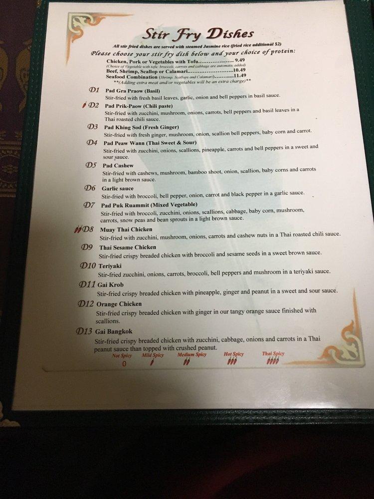 Menu at Prime Thai restaurant, Elkin