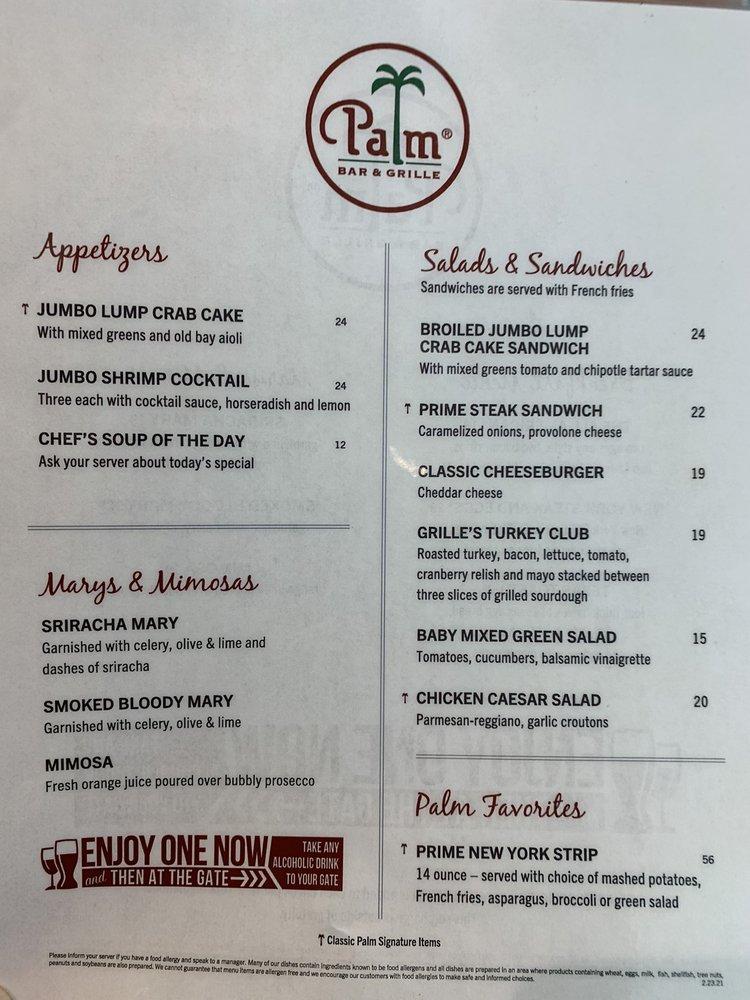 Menu at The Palm Bar & Grille, New York City, 303 30th St