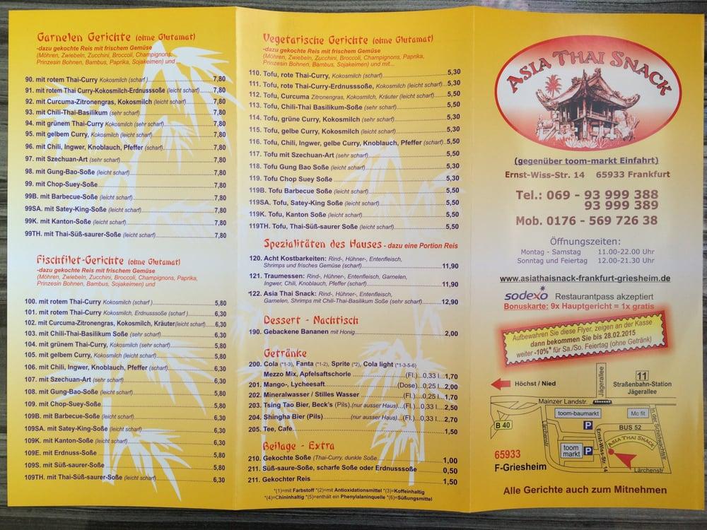 Carta del restaurante Asia Thai Snack Imbiss., Fráncfort