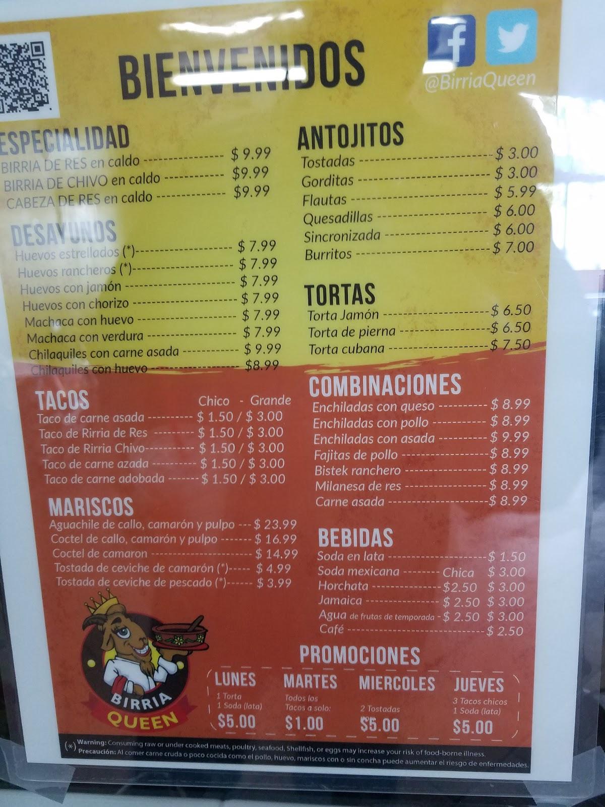 Menu at Birria Queen restaurant, Phoenix