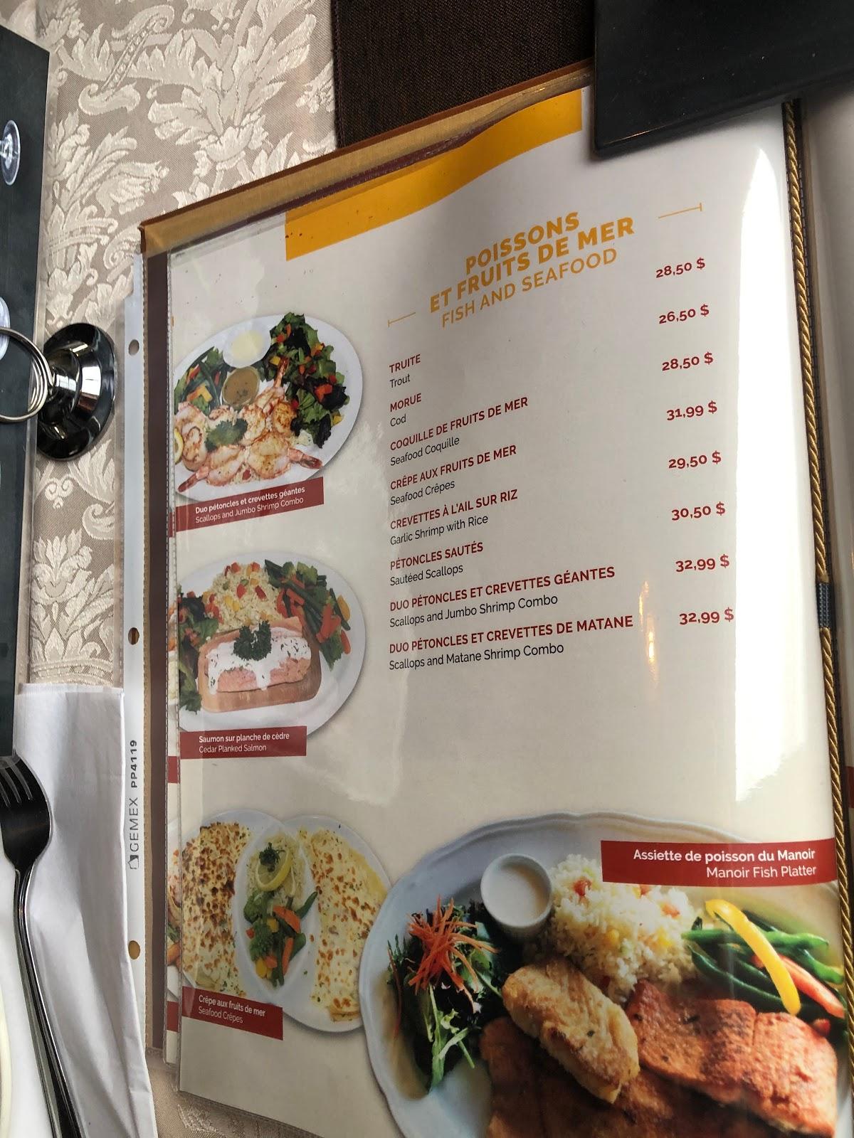 Menu at Motel et restaurant Manoir sur Mer Enr., Sainte-Anne-des-Monts