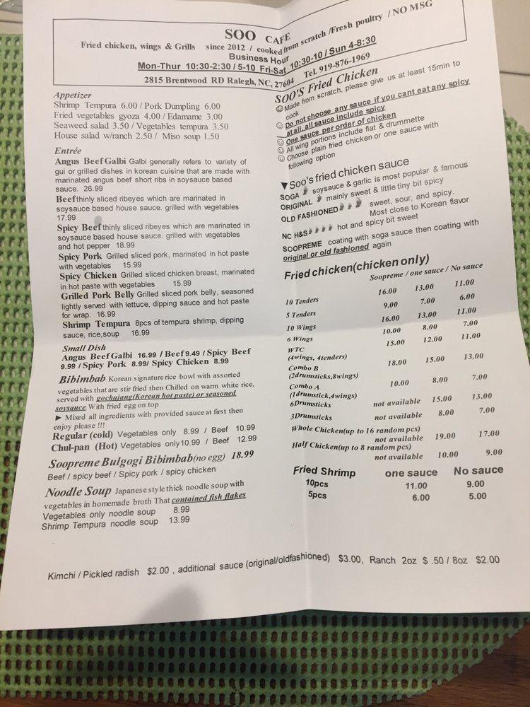 Menu at Soo Cafe RALEIGH, Raleigh