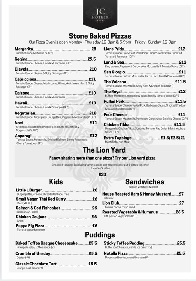 Menu at The Lion Hotel pub & bar, Belper