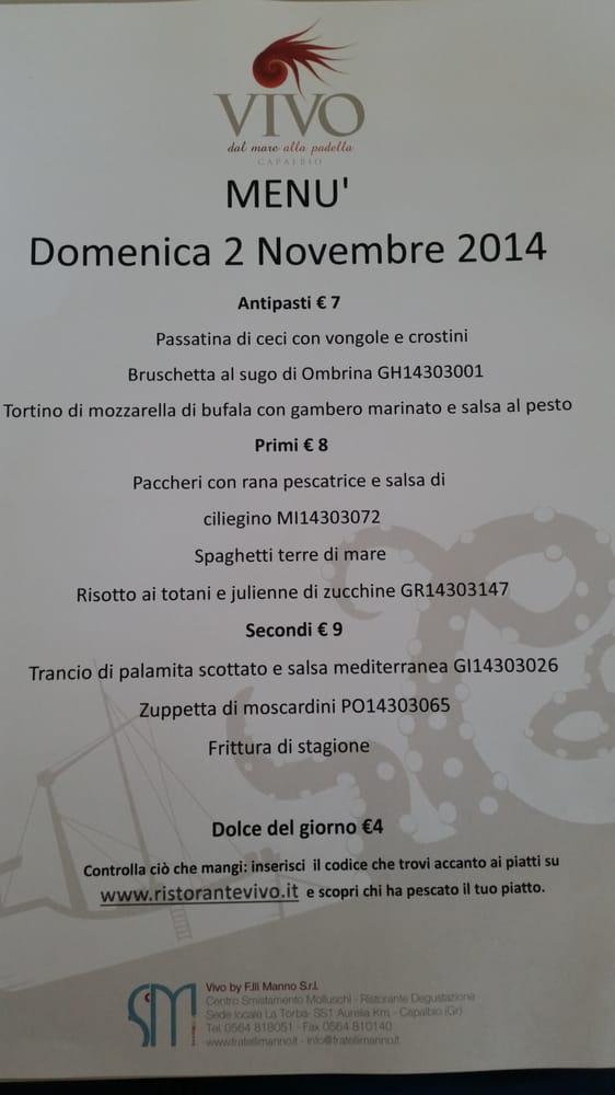 Menu at Vivo restaurant, La Torba