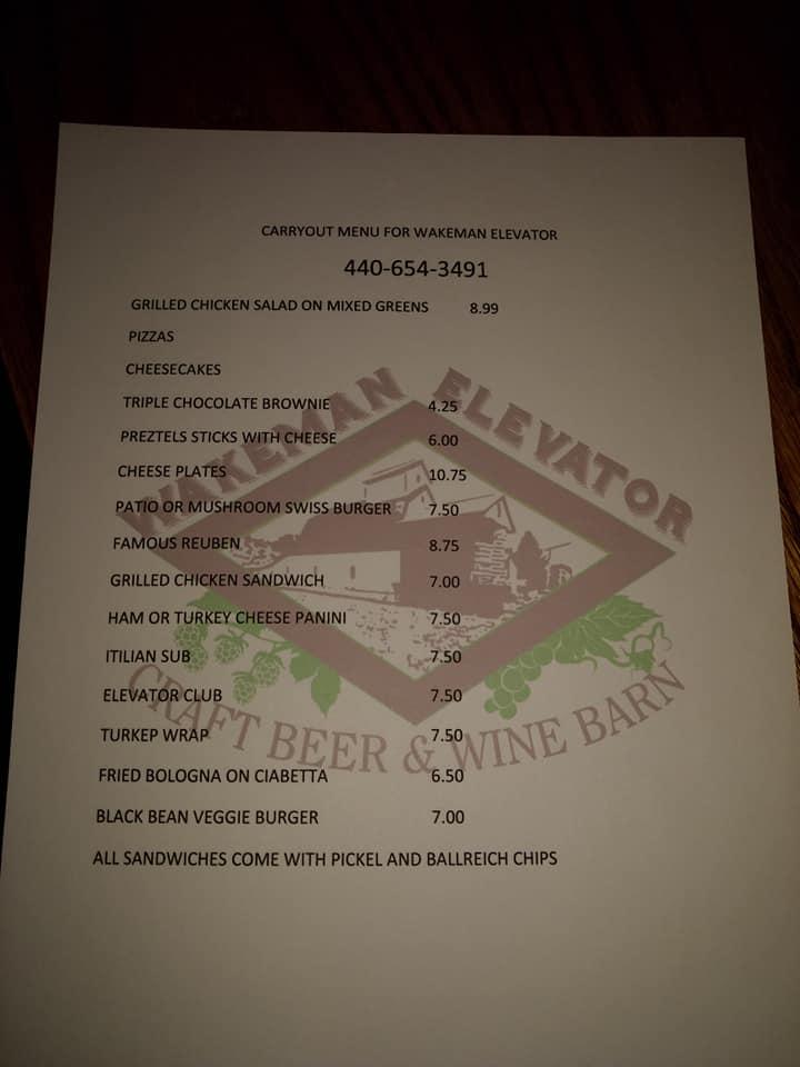 Menu at Wakeman Elevator Craft Beer And Wine Barn, Wakeman