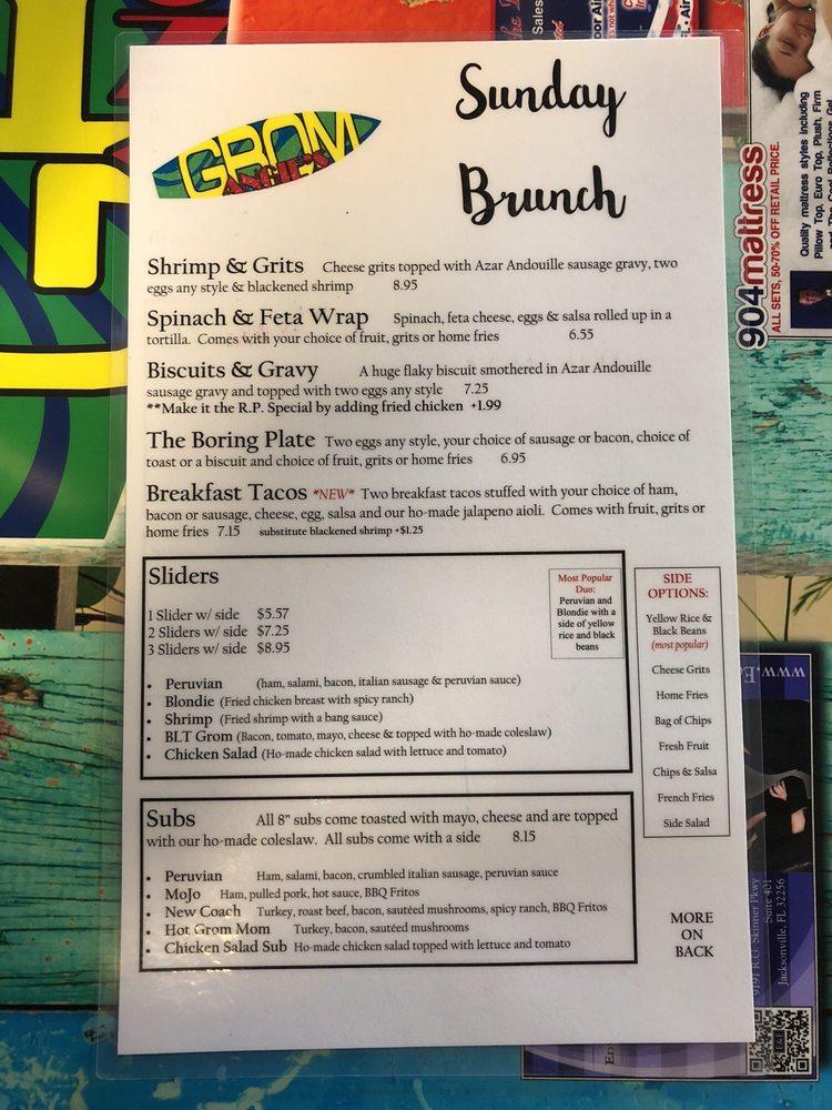Menu at Grom restaurant, Jacksonville Beach, 204 3rd Ave S