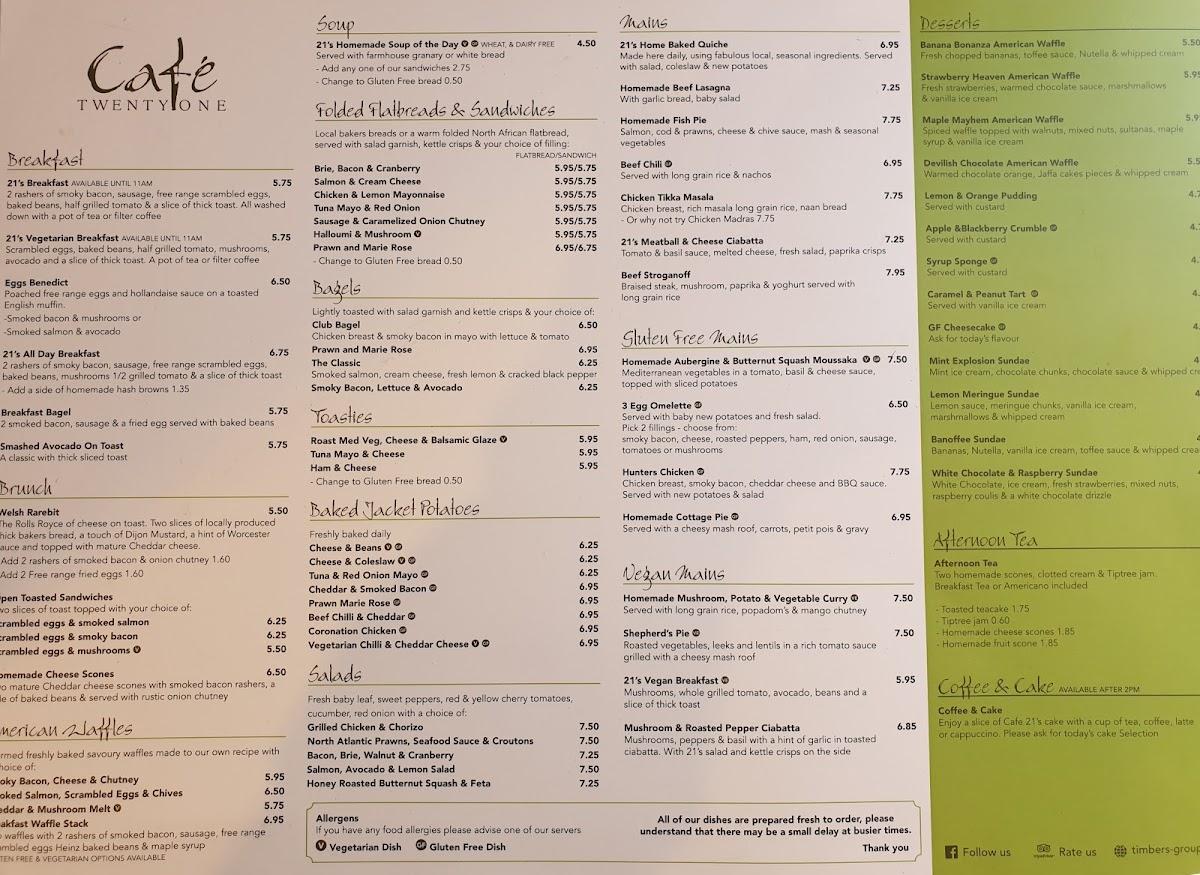 Menu at Cafe 21, Colchester