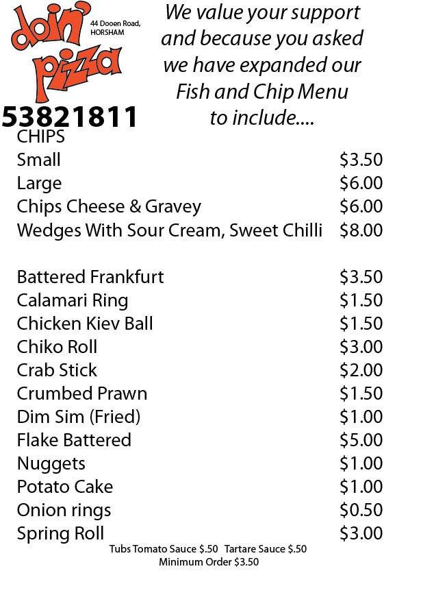 Menu at Doin' Pizza pizzeria, Horsham