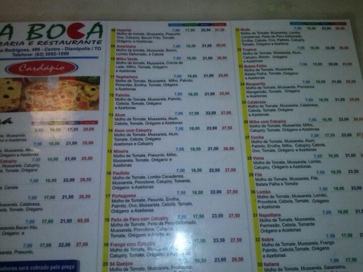 Menu em La Boca restaurante, Brasil, R. João Rodrigues
