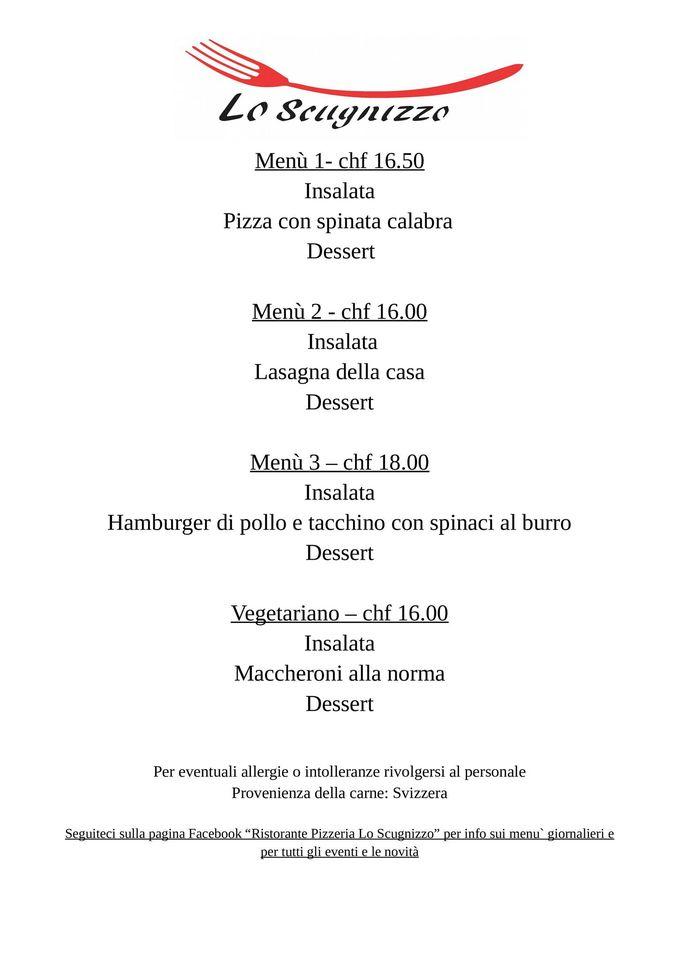 Menu at Lo Scugnizzo, Bellinzona, Viale Stefano Franscini 55