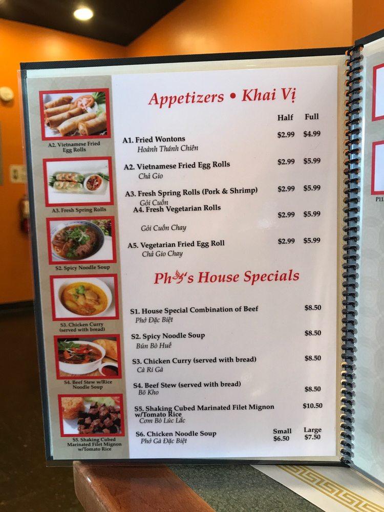 Menu at Pho Nguyen restaurant, Kokomo