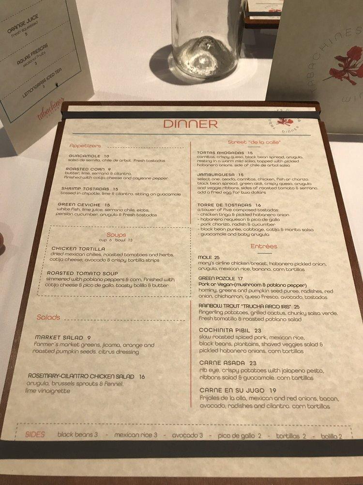 Carta del restaurante Tabachines Cocina, Fresno