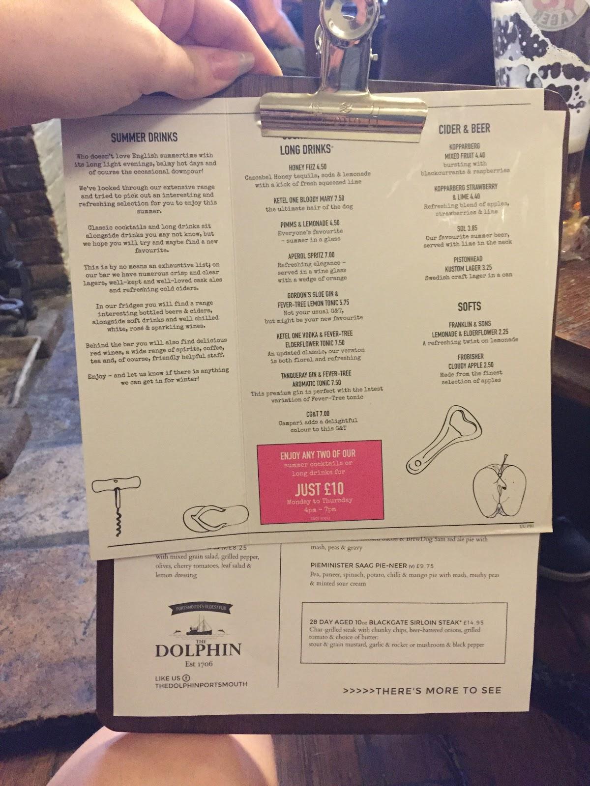 Menu at The Dolphin Pub & Kitchen, Portsmouth