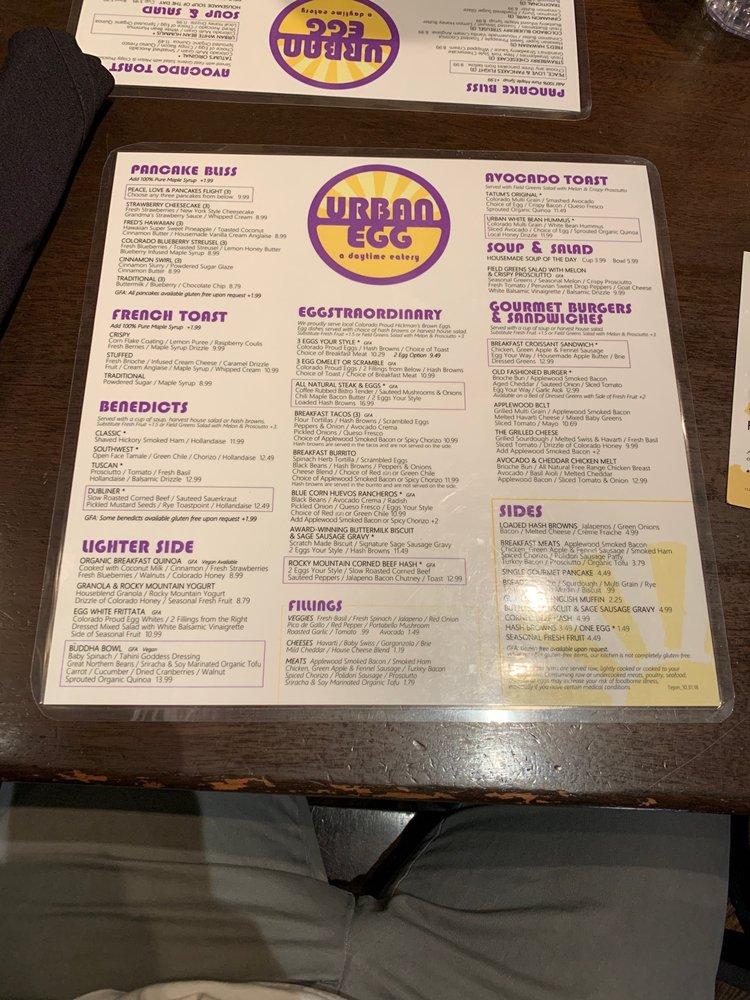 Menu at Urban Egg a daytime eatery restaurant, Colorado Springs, 28B S ...