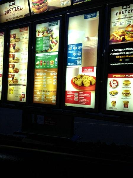 Menu at Wendy's fast food, Calgary, 444 58 Ave SE