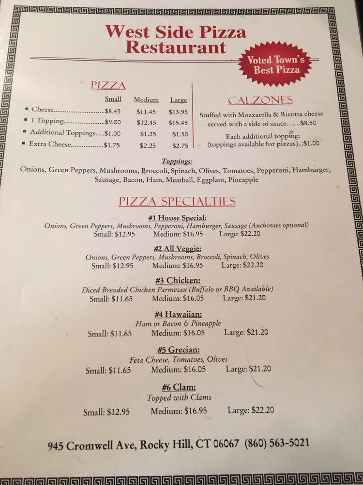 Menu at West Side Pizza Restaurant, Rocky Hill
