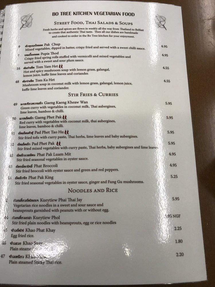 Menu at Bo Tree Kitchen restaurant, Belfast