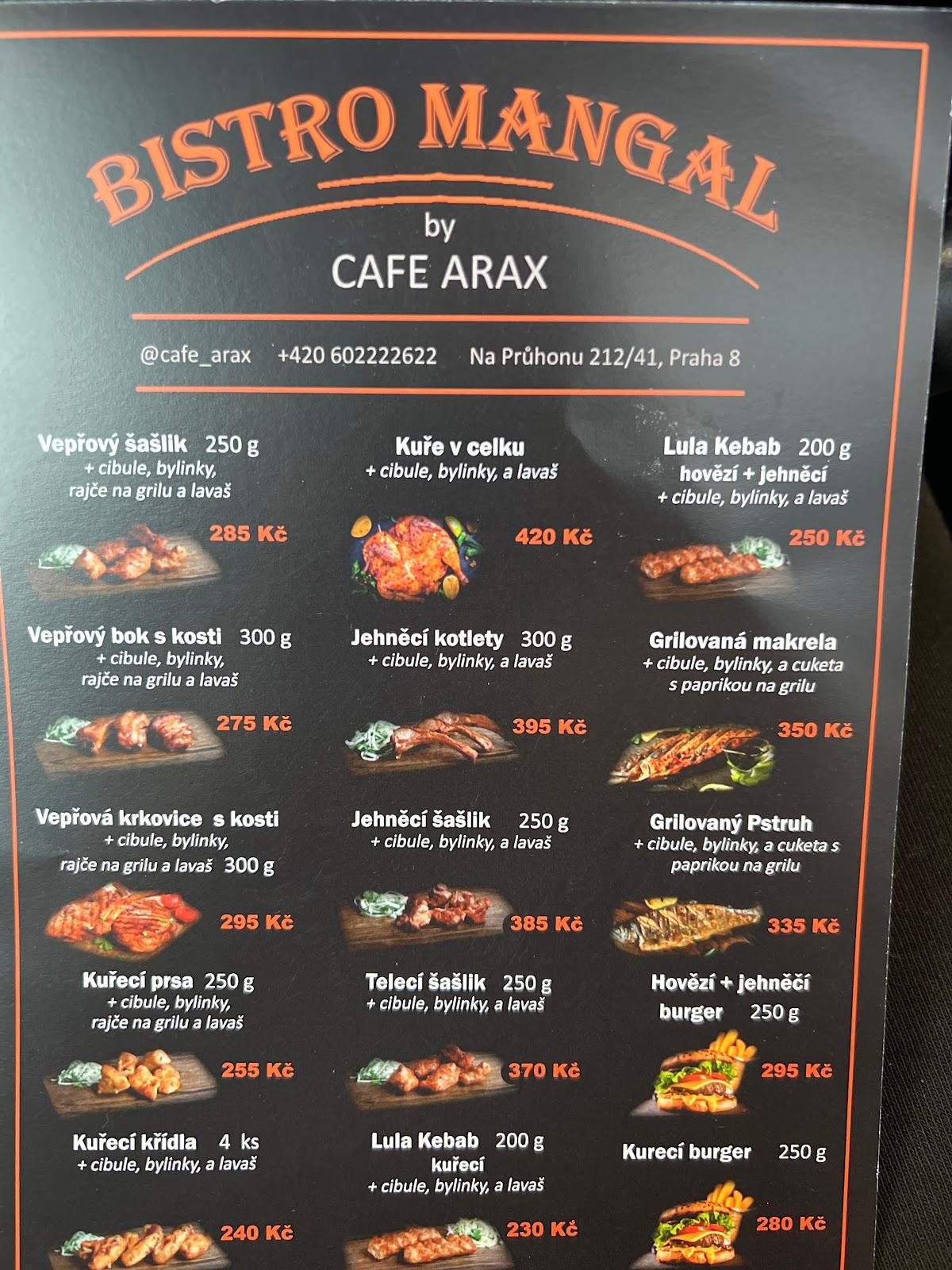 Menu at Cafe ARAX, Prague