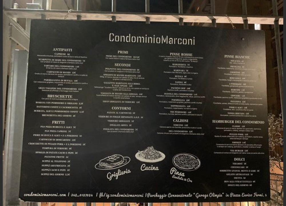 Menu da Condominio Marconi pub & bar, Roma