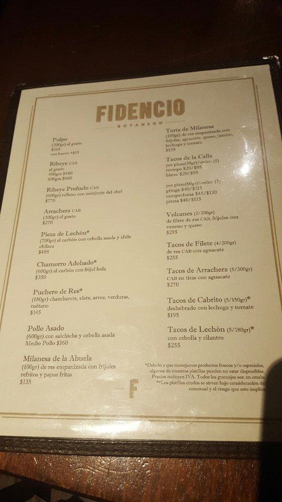 Carta del pub y bar Fidencio Botanero, San Pedro Garza García, Av ...
