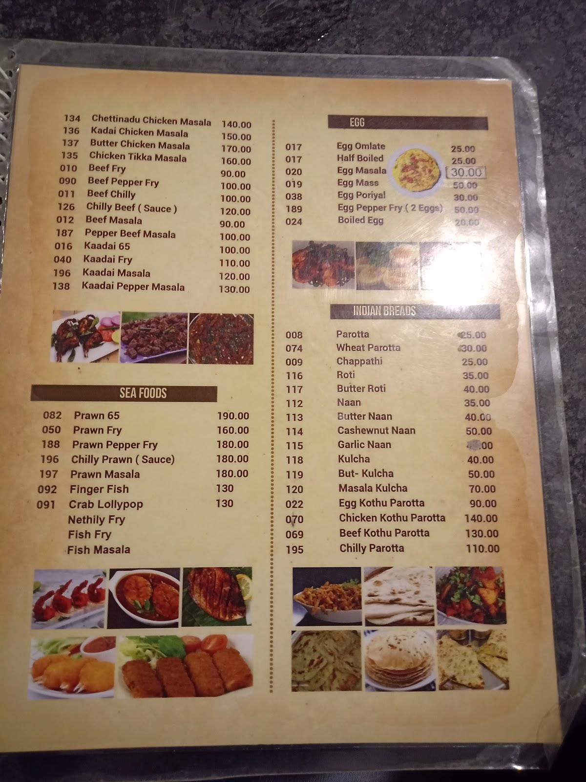 Menu at Kerala Mess, Tiruchirappalli, 20