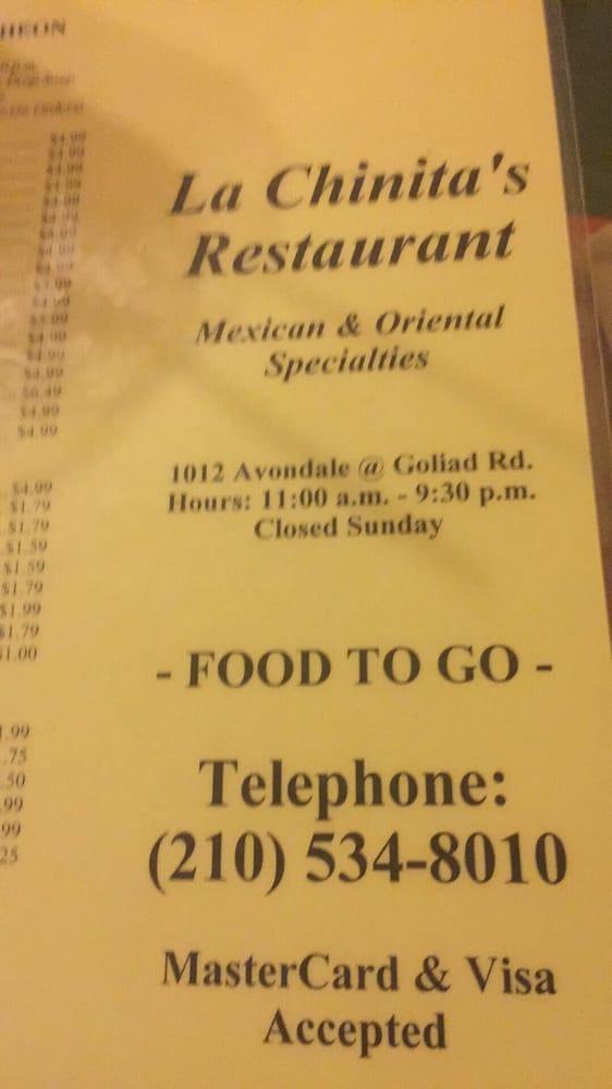 Menu at La Chinita's Restaurant, San Antonio