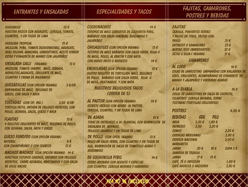 Menu at La Doña restaurant, Gijón