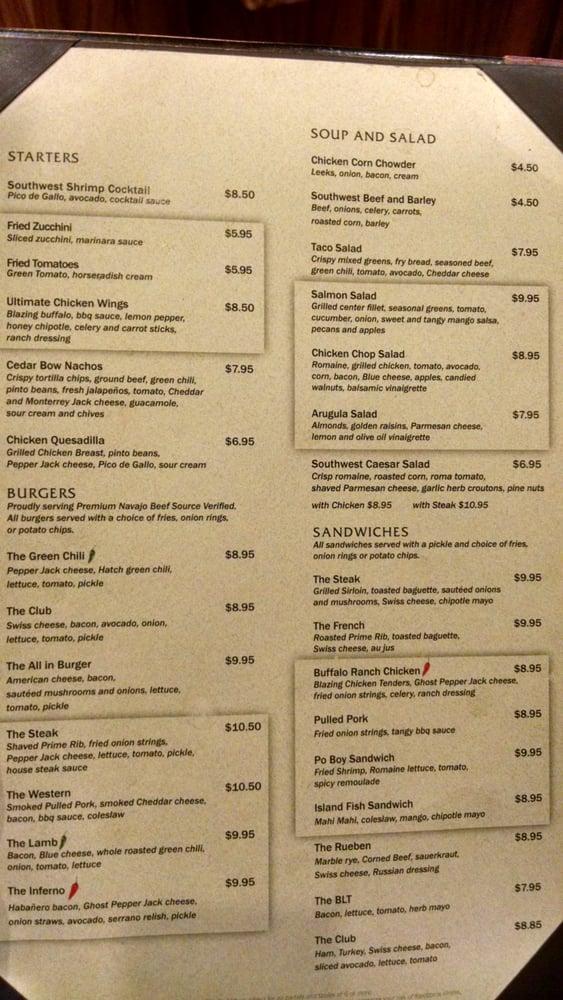 Menu at Northern Edge Navajo Casino restaurant, Farmington