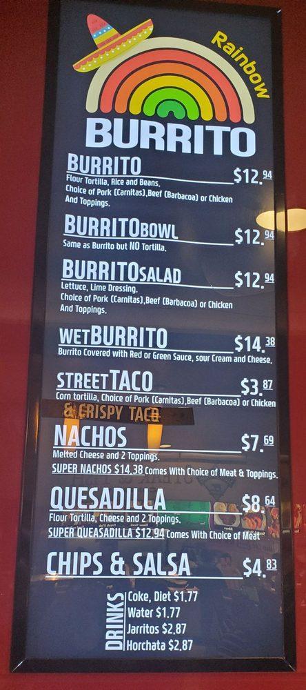 Menu at Rainbow Burrito restaurant, Honolulu