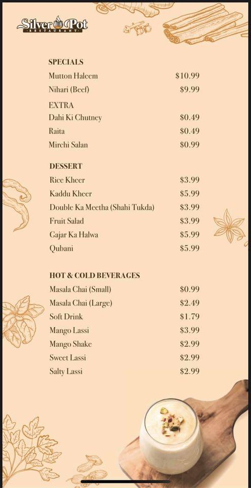 Menu at Silver Pot Halal Restaurant, Toronto