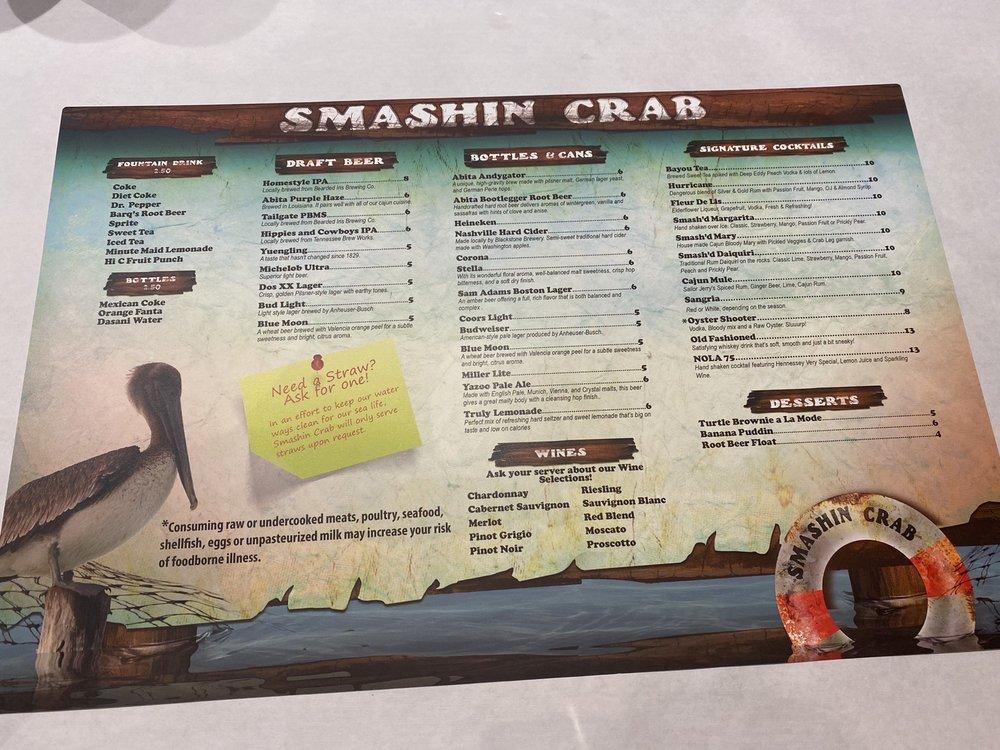 Menu at Smashin Crab restaurant, Hendersonville