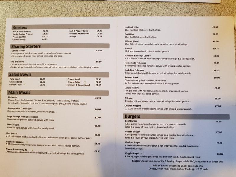 Menu at The Big Fish restaurant, Ollerton and Boughton