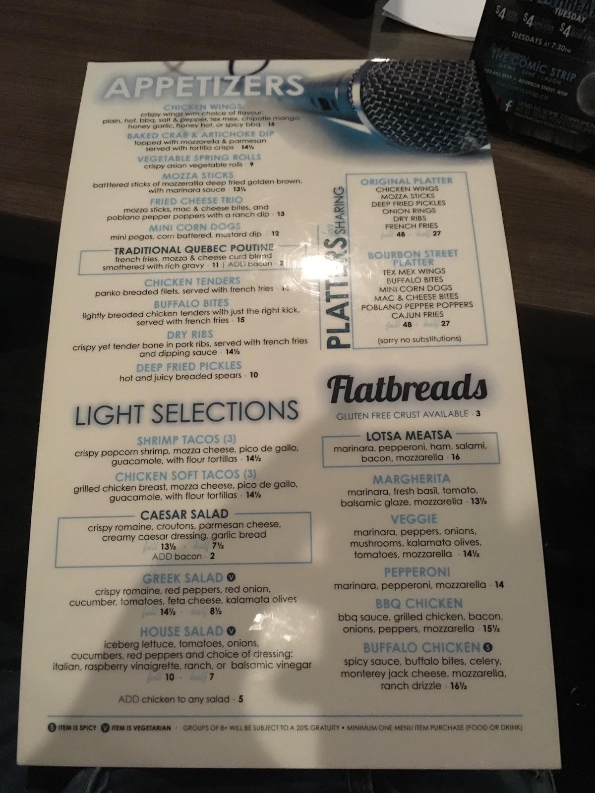 Menu at Rick Bronson's - The Comic Strip club, Edmonton