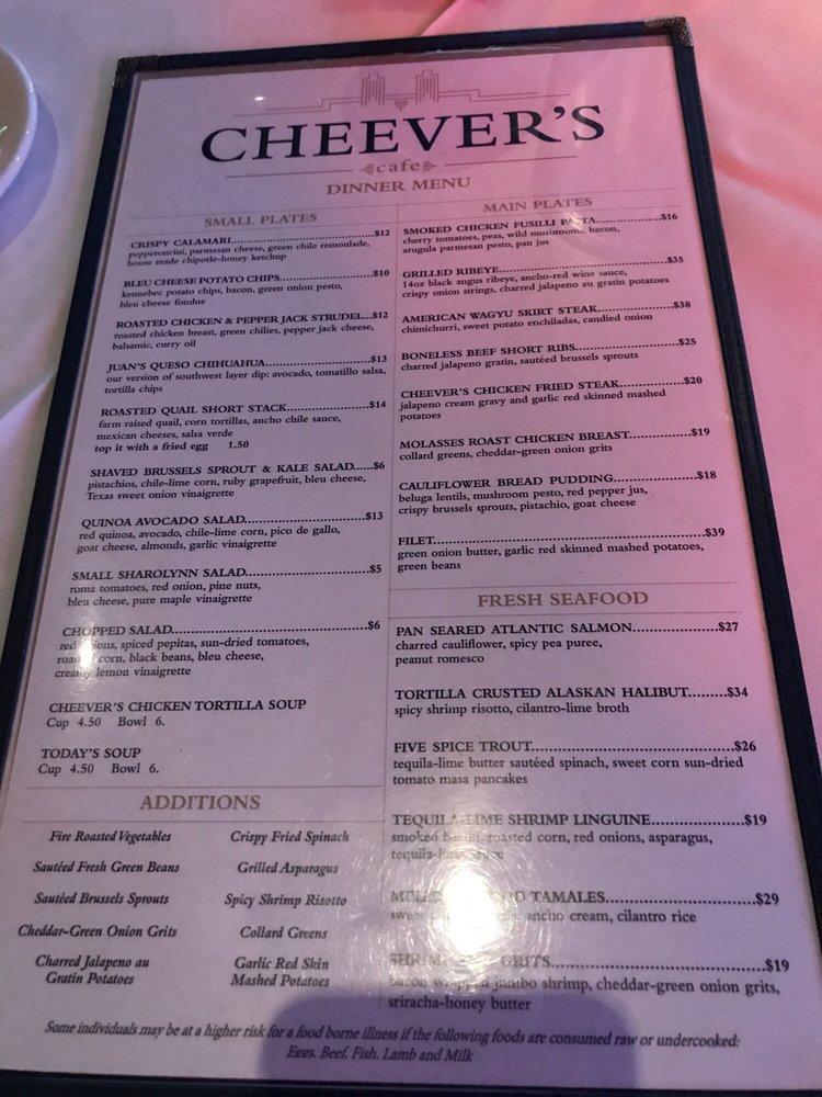 Menu at Cheever's Cafe, Oklahoma City